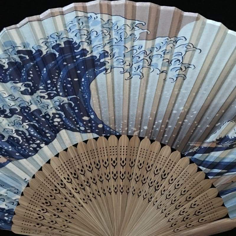 Hand Fan Japanese Folding Fan - The Great Wave Kanagawa Foxtume – En Yukata