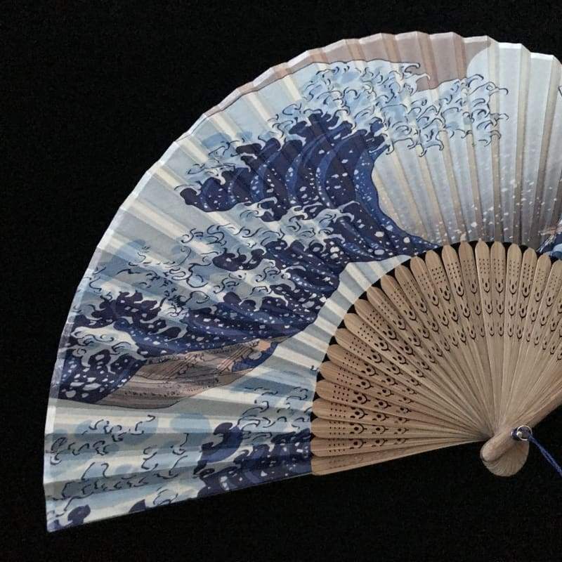 Hand Fan Japanese Folding Fan - The Great Wave Kanagawa Foxtume – En Yukata